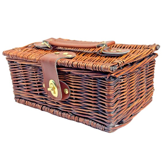 American Vintage | Accents | Woven Wicker Storage Basket Carry Handle ...